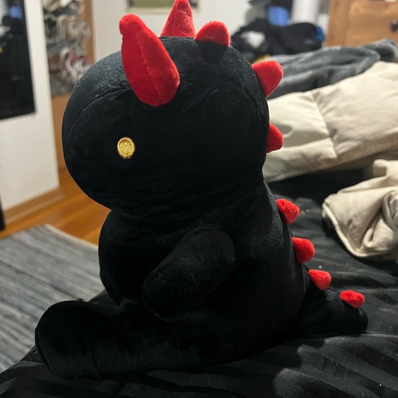 Toys | Black Plush Dinosaur With Red Spikes | Poshmark